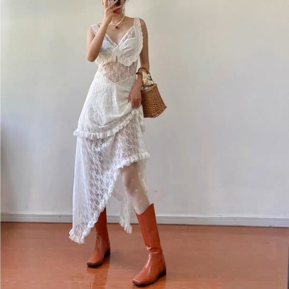 Dresses | Boho Beach Dress See Through Lace Dress White Asymmetrical ...